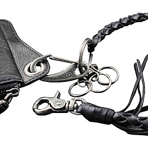 New Men's Biker Rocker Long Genuine Leather Wallet w/Purse Chain Black