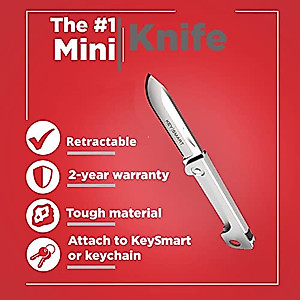 KeySmart Mini Knife - Keychain Pocket Knife, Compact Folding Boc Cutter with Stainless Steel, Add-On Accessory (Silver)