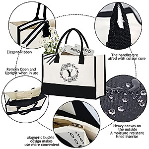 SUNELGIRL Personalized Initial Canvas Bag, Beach Bag, Monogrammed Gift Tote Bag for Women, Mom, Friends, Bridesmaids (Y)