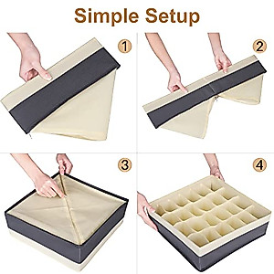 StorMiracle Drawer Organizer Divider, Foldable Closet Storage Organizer Basket, and Fabric Organization Bins for Clothes, Socks, Underwear, Bras, Ties, Accessories, 4 Pcs (Beige & Dark Grey)