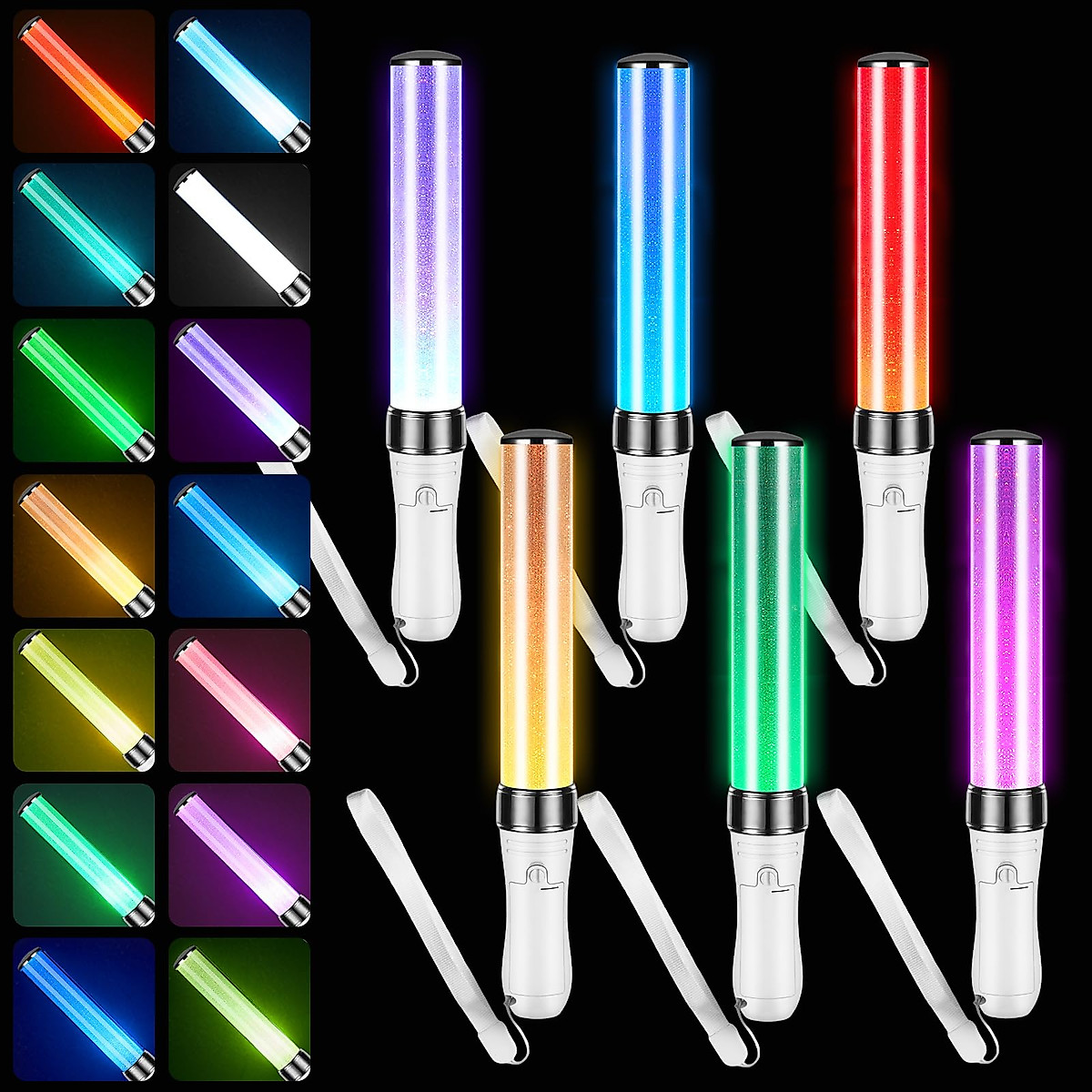 Lewtemi 3 Pcs Reusable Light Sticks 15 Color 2 Lighting Modes Lightsticks Multicolor LED Glow Sticks Flashing Bright Light Sticks for Concert Glow in the Dark Party Favor Supplies