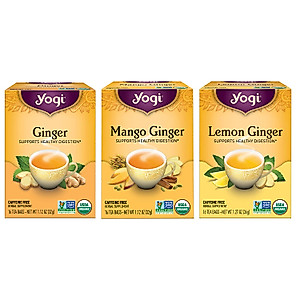 Yogi Tea Ginger Tea Variety Pack - 16 Tea Bags per Pack (3 Packs) - Caffeine-Free Digestive Teas - Organic Ginger Teas - Includes Ginger Tea, Mango Ginger Tea & Lemon Ginger Tea