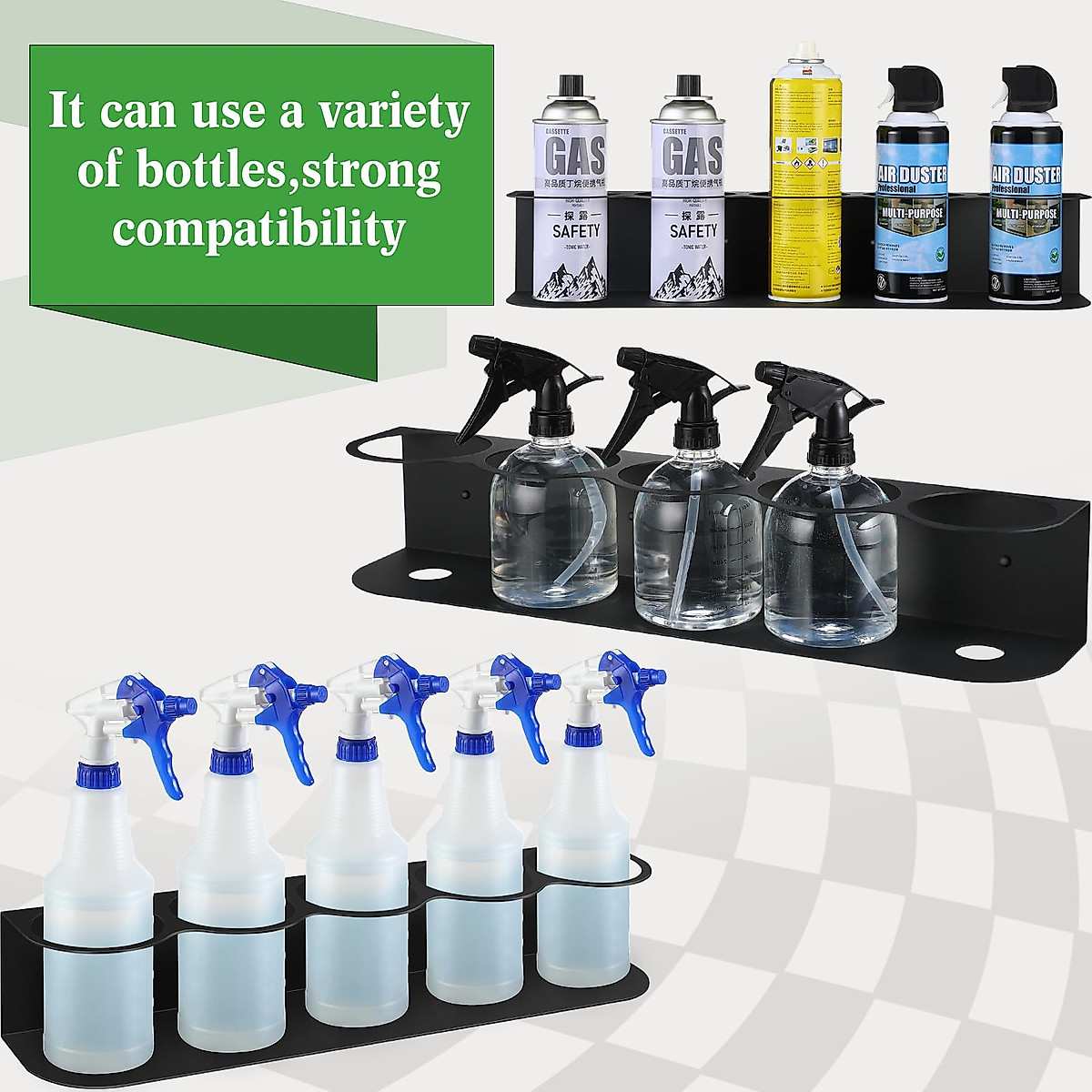 Therwen 2 Pcs 5 Holes All Purpose Steel Spray Bottle Holder Heavy Duty Spray Can Holder Rack Organizer Easy Install Wall Mount Paint Spray Bottle Organizer Storage Rack for Garage Home Workspace