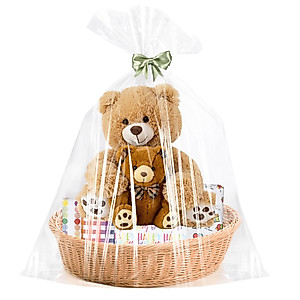 6PCS Extra Large Cellophane Bags 40x50 Inch Clear Cellophane Gift Bags Cellophane Wrap For Gift Baskets 2.5 Mil Thick
