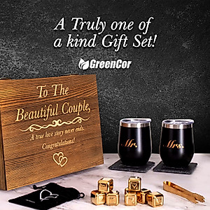 Unique Engagement Gifts for Couples, Engagement Wine Tumbler Gift Set, ‘To The Beautiful Couple’, Bridal Shower Gifts for Her. Wedding Gifts for Couple, Mr and Mrs Tumbler Set