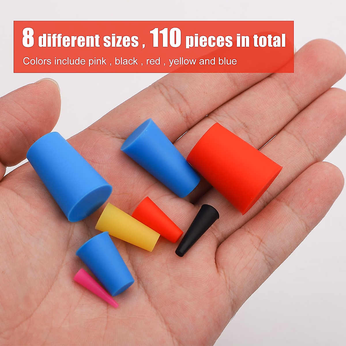 110pcs Silicone Tapered Plugs, 8 Sizes 1/16-5/8in High-Temperature Resistant Stoppers Tapered Plug Rubber Cork for Hole Spraying Coatings Paint Protection