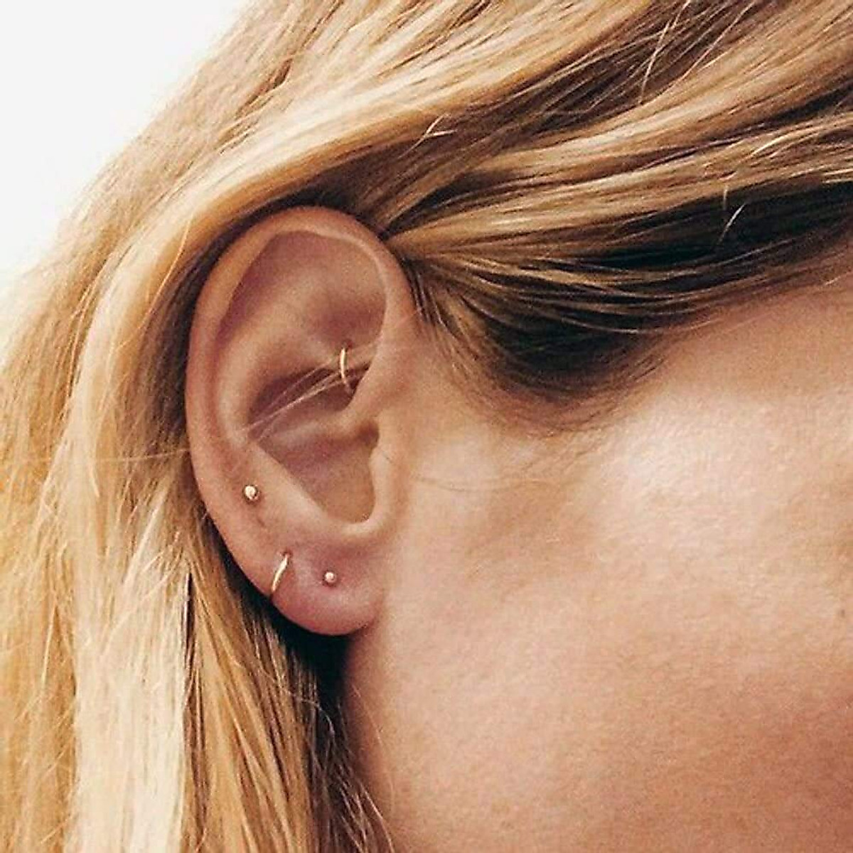 3 Pair Set 14k Gold Endless Hoop Earrings, 10mm (tri-color-gold)