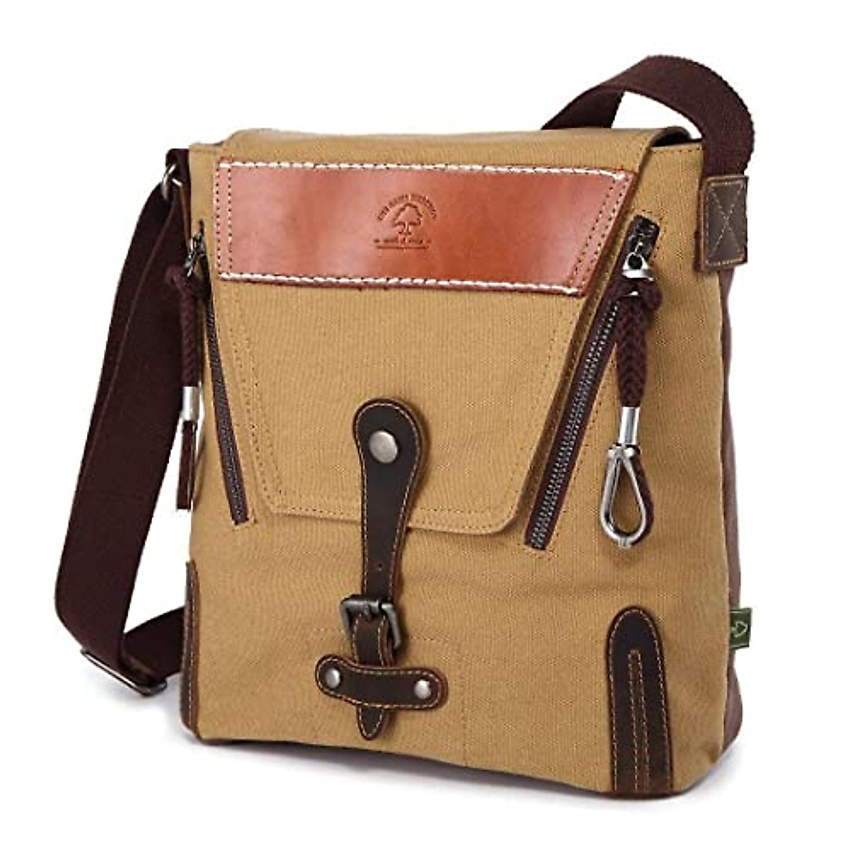 TSD Brand Hidden Woods Canvas Crossbody Bag w/Flap (Brown)