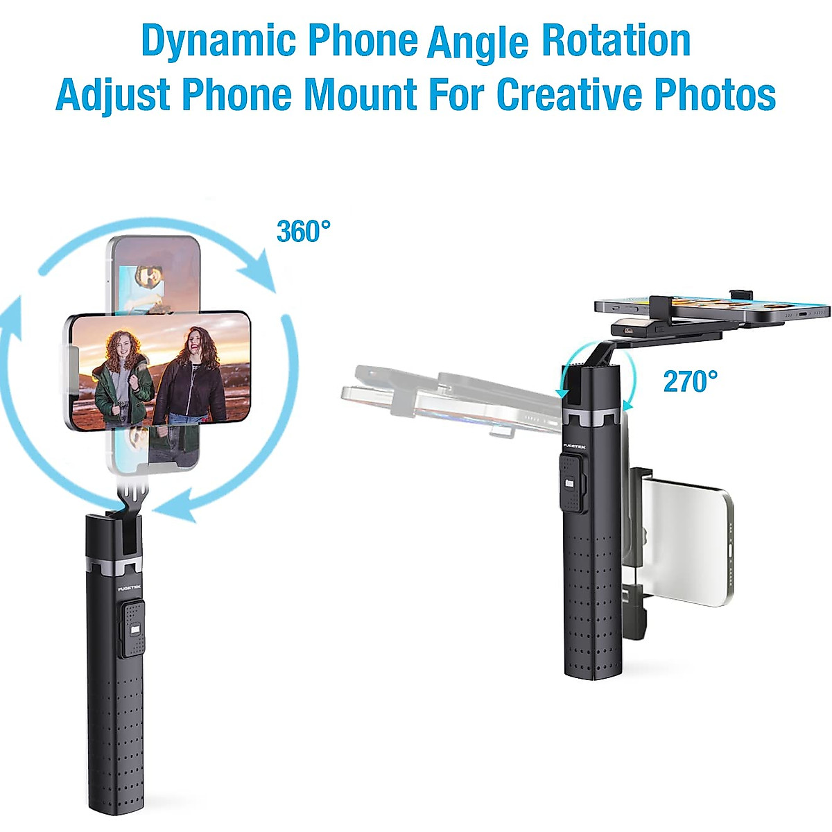 Fugetek 40'' Quadrapod Lighted Selfie Stick Stand, Lightweight 7oz, Wireless Bluetooth Remote, Patented Ultra Stable 4 Legs, 3 Onboard Light Modes, Compatible with iPhone & Android (Black)