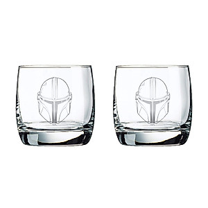 The Mandalorian Glass Set (Helmets) - 10 oz Capacity - Glasses 2-Pack - Star Wars Design - Heavy Base