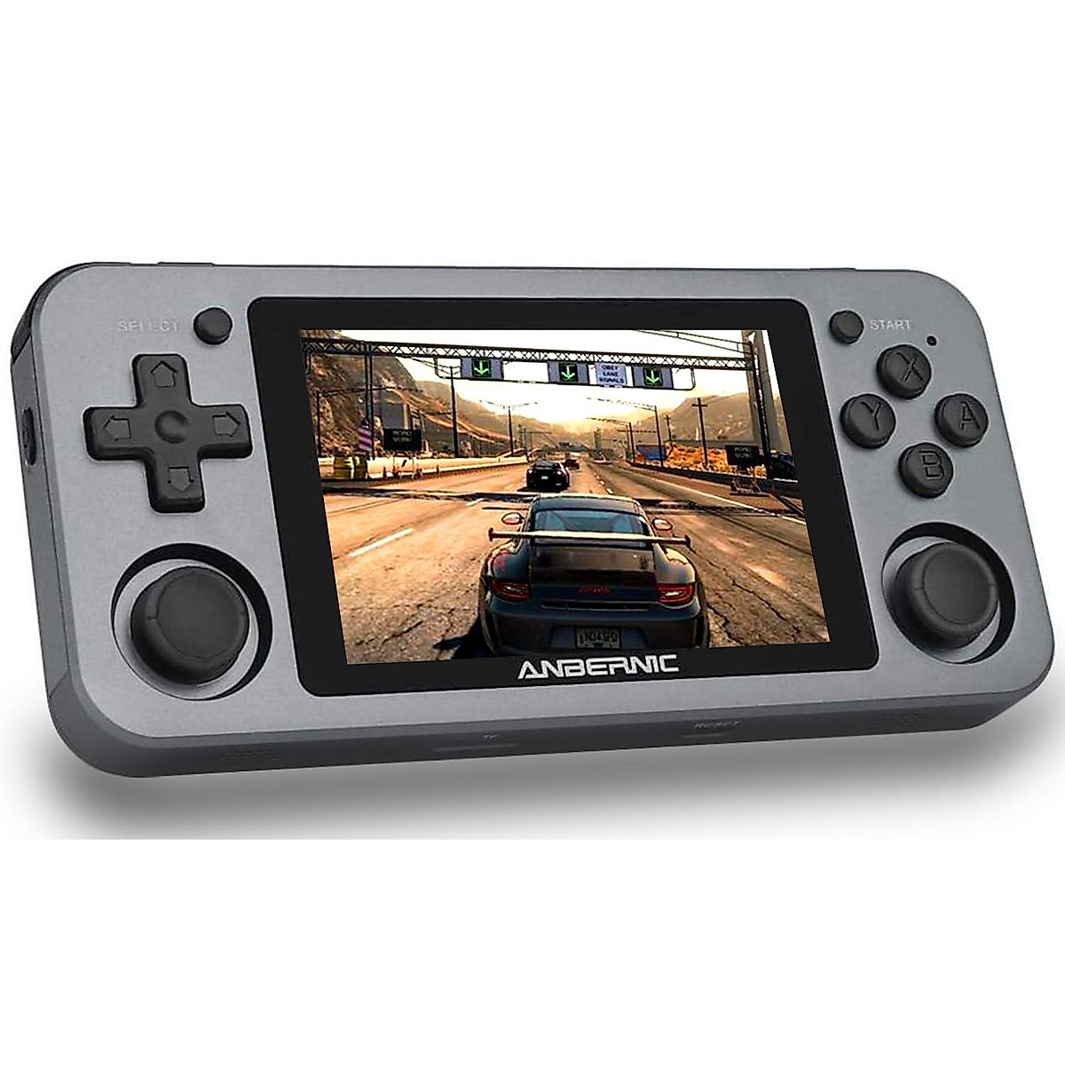 MJKJ RG351M Handheld Game Console , Aluminum Alloy Shell 64G TF Card 2500 Classic Games Support WiFi Function Open Source System RK3326 Chip 3.5 Inch IPS Screen (Gray)