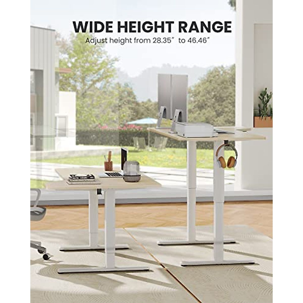 ErGear L Shaped Height Adjustable Electric Standing Desk 57" Corner Standing Desk Sit Stand Desk with Splice Board Ergonomic Desk Home Office Desk Computer Workstation, Natural