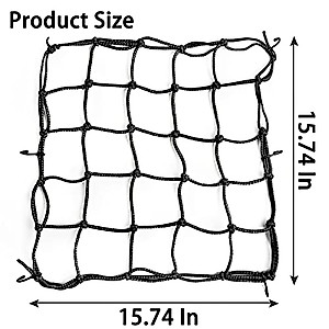 Motorcycle Reflective Cargo Net, 15.7"x15.7" Bungee Cargo Net Natural Latex Core, Stretchable Luggage Thicken Netting with 6 Hooks, Fuel Tank Helmet Mesh for Motorcycle Bikes ATVs UTVs (Black)