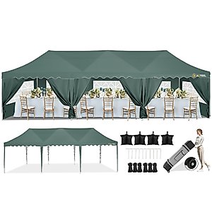 HOTEEL Tents For Parties,10x30 Canopy Outdoor Canopies with 8 Sidewalls, Waterproof Sun Resistant Pop Up Canopy Portable Wedding Tent with Rolling Bag & Sandbags for Large Event,Backyard,Birthday,Gray