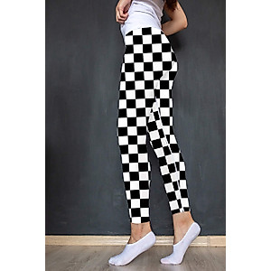 Aeoiba Plus Size Leggings for Women, Butt Lifting Yoga Pants Workout Capris,High Waist Tummy Control 4 Way Stretch, Black and White Checkered Sportswear Gym Tight Soft Slim Compression Leggings