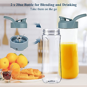 Smoothie Blender with 6 Sharp Blades, Personal Mini Blender for Shakes and Smoothies with 3 Adjustable Speeds, Blender for Kitchen with blending and grinding, BPA-free 2 Travel Cup