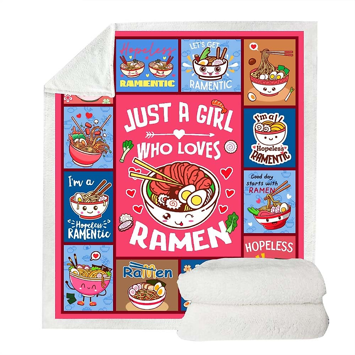 Juirnost Ramen Throw Blanket Just A Girl Who Loves Ramen Blanket Ramen Soup Throw Blanket Ramen Boba Blanket Gift for Girls Loves Noodles Super Soft Lightweight Blankets 50" x 60"