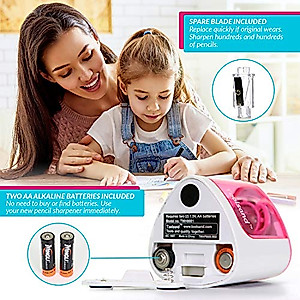 Electric Pencil Sharpener, Battery-Powered, Batteries Included, High-Speed Automatic, Best for Colored, No. 2 Wood Graphite Pencils, Home Office School Classroom Adults Kids, Straight Blade (Pink)