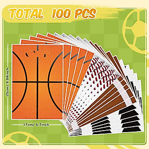 100 Pcs Football Sports Party Favor Bags Soccer Candy Gift Bags, Plastic Goodie Treat Bags Bulk with Handles for Baseball Basketball Theme Event Gift Bag Birthday Supplies Decorations