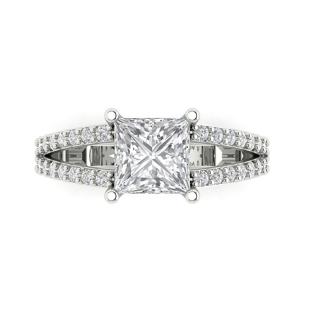 Clara Pucci 2.42 ct Princess Cut Solitaire Stunning Moissanite Designer Anniversary Bridal Engagement Ring 14k White Gold 5.5