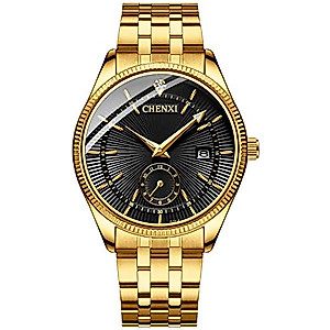 FANMIS Men's Luxury Analog Quartz Gold Wrist Watches Business Stainless Steel Band Dress Wrist Watch Classic Calendar Date Window 3ATM Water Resistant (Black)