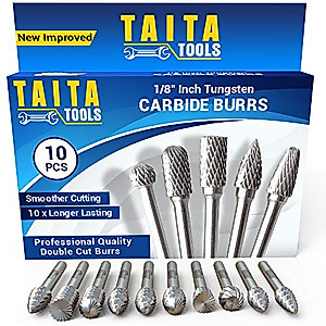 10PC Double Cut Carbide Burr Set 0.118" (3mm) Shank, Rotary Tool Bits Cutting Burrs - Dremel Accessories Fordom, Flex Shaft, Dewalt And Die Grinders - Wood Carving bits Metal Working And Engraving