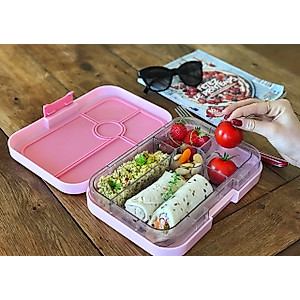 Yumbox Tapas Leakproof Bento Box, Lunch box for women, Teens and Kids, Large size, 4 compartment tray with large section for sandwich, salads plus sides and dip well (Capri Pink - Rainbow)