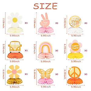 A1diee 9Pcs Groovy Hippie Boho Party Honeycomb Centerpieces Retro Boho Rainbow Daisy Flower Butterfly Peace Theme Table Topper Birthday Party Decoration for Girls Teens Baby Shower Photo Booth Props