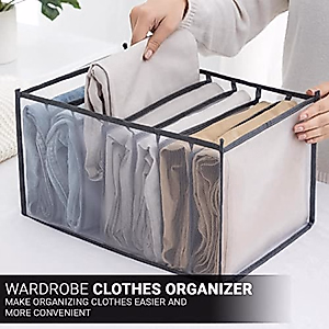 VIOSHOP 2 PCS Extra Large Wardrobe Clothes Organizer 7 Grids Closet Organizer Clothes Drawer Organizers for Clothing, Clothes Organizer for Folded Clothes Closet Storage for Jeans Pants Shirts (Gray)