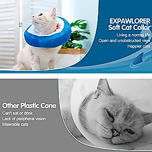 EXPAWLORER Cat Surgery Recovery Collar - Adjustable Donut Cat Cone Collar Soft, Pet E Collar for Wound Healing Protective Elizabethan Collars for Pets Kitten and Small Dogs, Cute Shark Design