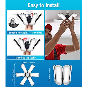 TANBABY Motion Sensor Garage Light,Ultra Bright 18000LM Garage Light LED Ceiling with Motion,180W Deformable Garage Lighting,Screw in Motion Activated Garage Light for Basement Attic Shop (180, Watts)