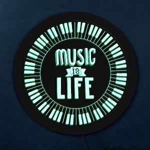 The Geeky Days Music is Life Piano Keys Round LED Neon Sign Piano Keyboard LED Lighting Decor Music Studio Open Sign with Colorful Changes