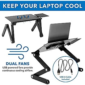 Mount-It! Adjustable Laptop Stand with Built-in Cooling Fans and Mouse Pad Tray, Easy to Use Ergonomic Laptop Stand for Bed, Couch, and Table, Portable and Lightweight