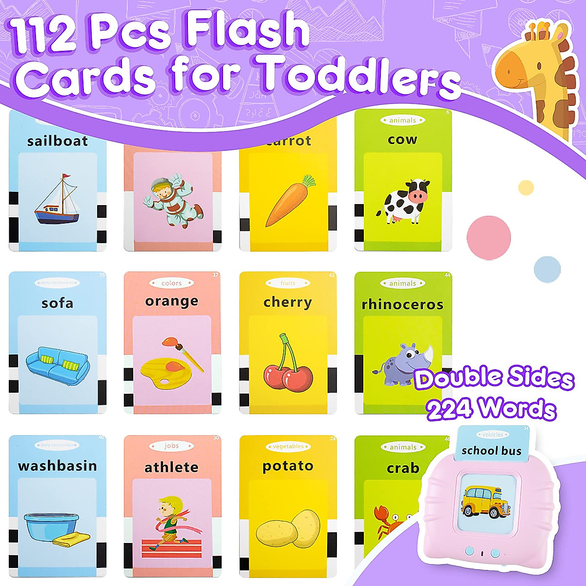 Yehtta Flash Cards for Toddlers 2 3 4 5 Year Old Boys and Girls, 224 Sight Words Talking Flash Cards, Sensory Toys for Autistic Children, Speech Therapy Toys for Kids Christmas Birthday Gifts