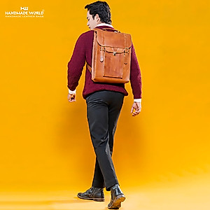 Handmade World Full Grain Buffalo Leather 17 Inch Large Backpack Convertible Vertical Messenger bags Computer Briefcase Laptop Satchel Travel Bag for Office Work College