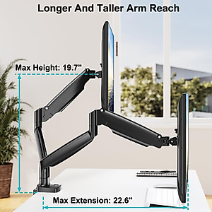 MOUNT PRO Dual Monitor Desk Mount fits 22” to 35” Ultrawide Computer Screen, Holds up to 26.4lbs Each, Fully Adjustable Long Monitor Arm for Two Monitors, Gas Spring Monitor Stand, 100x100 VESA Mount