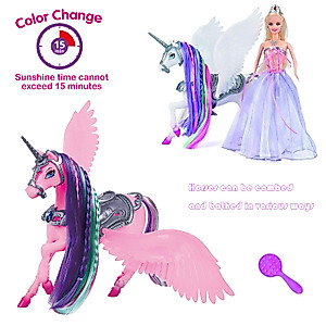 Sparkle Unicorn and Fairy Tale Princess Doll, W/ Crystal Comb and Fairy Stick, Girls' Unicorn Doll Toys Gifts, Presents for Girl Kids Aged 3+ (Pink Unicorn Purple Dress)