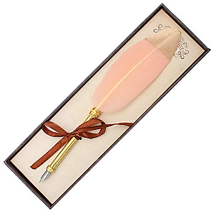 Gullor Vintage Feather Quill Pen, Nuture Feather Dip Pen with Gift Box, Pink
