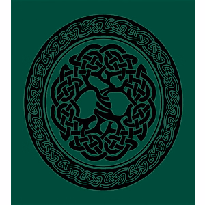 Ambesonne Celtic Duvet Cover Set, Monochrome Tree of Life Illustration Timeless European Motif, Decorative 3 Piece Bedding Set with 2 Pillow Shams, King Size, Forest Green Black