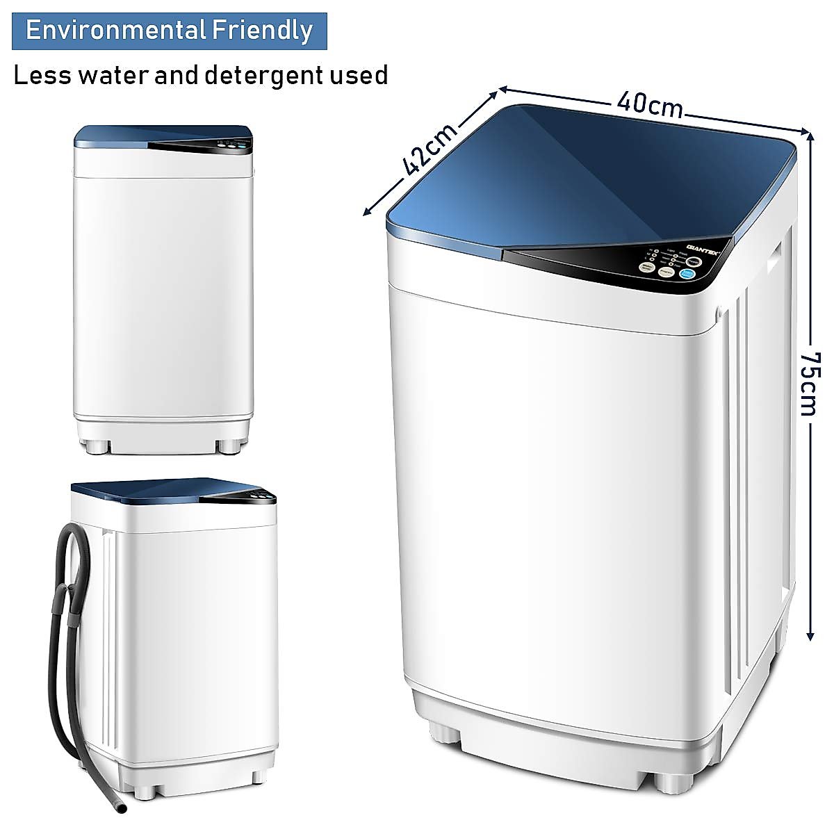 SAFEPLUS Full-Automatic Portable Washing Machines, 7.7 lbs Load Capacity Mini Washer Machine with Spin and Built in Barrel Light for Dorms Apartments RV and Camping（Blue）