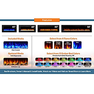 SimpliFire Allusion 60" Recessed Linear Electric Fireplace - Black, SF-ALL60-BK