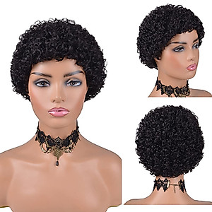 Besteffie Short Afro Kinky Curly Wigs For Black Women Human Hair Wig Pixie Cut Wig Natural Black Color 100% Brazilian Virgin Hair Short Human Hair Curly Wigs
