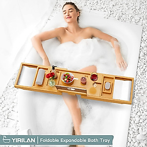 Yirilan Luxury Bathtub Tray Caddy - Expandable Bath Tray - Unique House Warming Gifts, New Home, Anniversary & Wedding Gifts for Couple, Bridal Shower Gift for Women