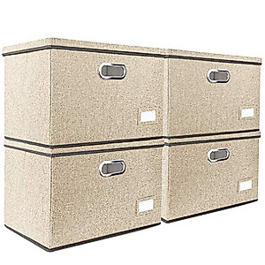 Large Foldable Fabric Storage Bins with Lids Washable Transparent Slot Design [4-Pack]Fashionable Decorative Collapsible Linen Organizer Box Used For Clothes Toys Books CDS Home Closet Bedroom Office