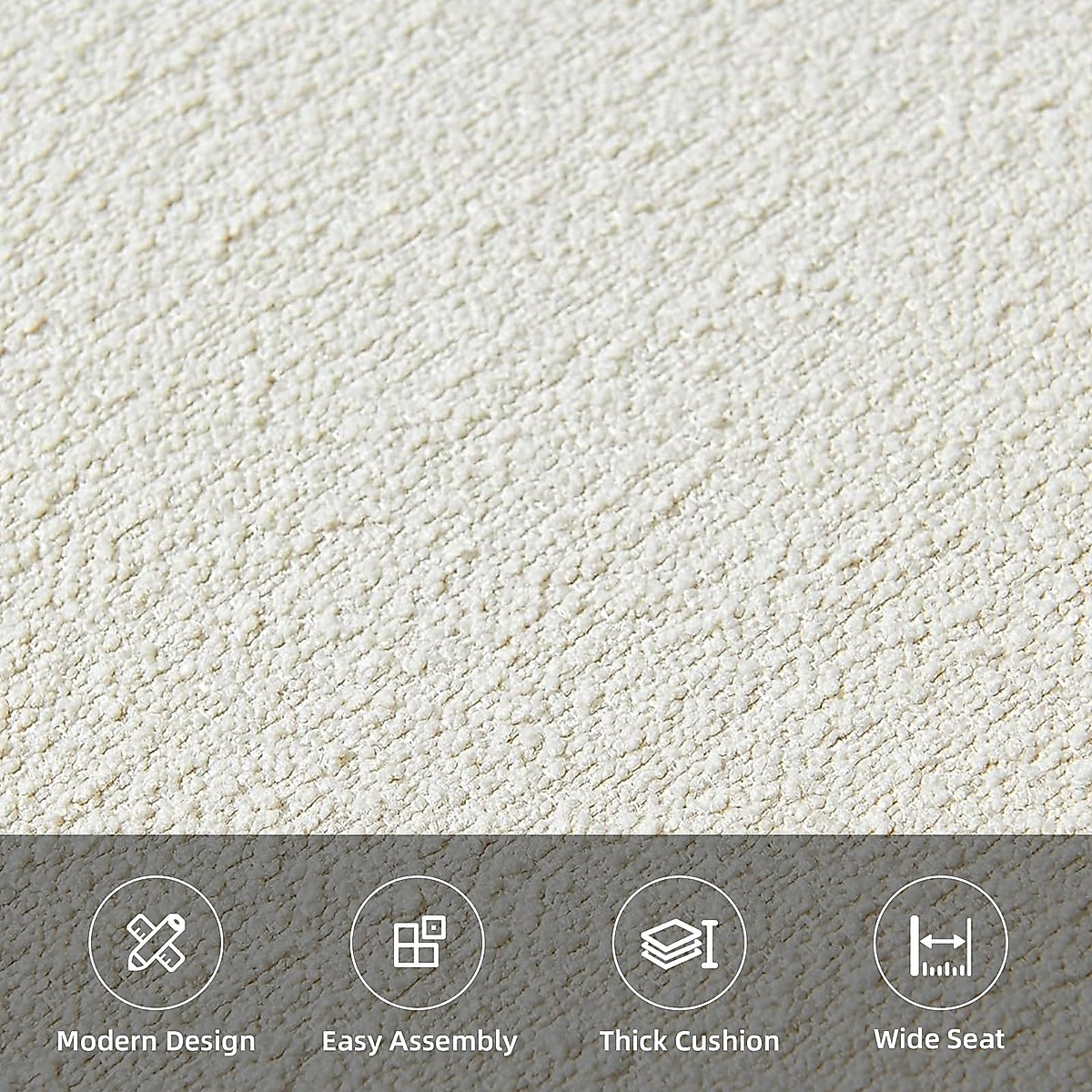 GlasFlength Teddy Fabric Curved, 101" Mid Century Modern Half Moon Sectional Cloud Luxury 4-Seat Sofa Couch with 4 Throw Pillows for Living Room Apartment, Bedroom, Office, withe