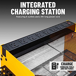 Power Tool Organizer with 6 Drill Holders – 8 Integrated Charging Outlets - Heavy Duty Wall Mounted Storage Rack for Drills, Cordless Tools, and Accessories – Multiple Hooks - Spacious Design