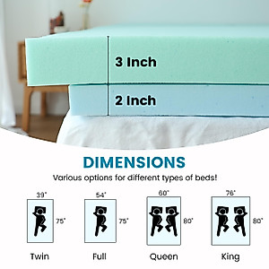 Simple&Opulence 3 Inch Memory Foam Mattress Topper, Cooling Gel Infused Mattress Pad for Back Pain Relief，Ventilated and Breathable, CertiPUR-US Certified - Full Size