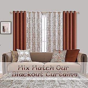 Mrs.Naturall Rusty Orange Curtains 63 Inch Length for Bedroom 2 Panels Grommet Burnt Orange Medallion Patterned Damask Moroccan Design Semi Sheer Drapes for Living Room,Terracotta and Gray Cream