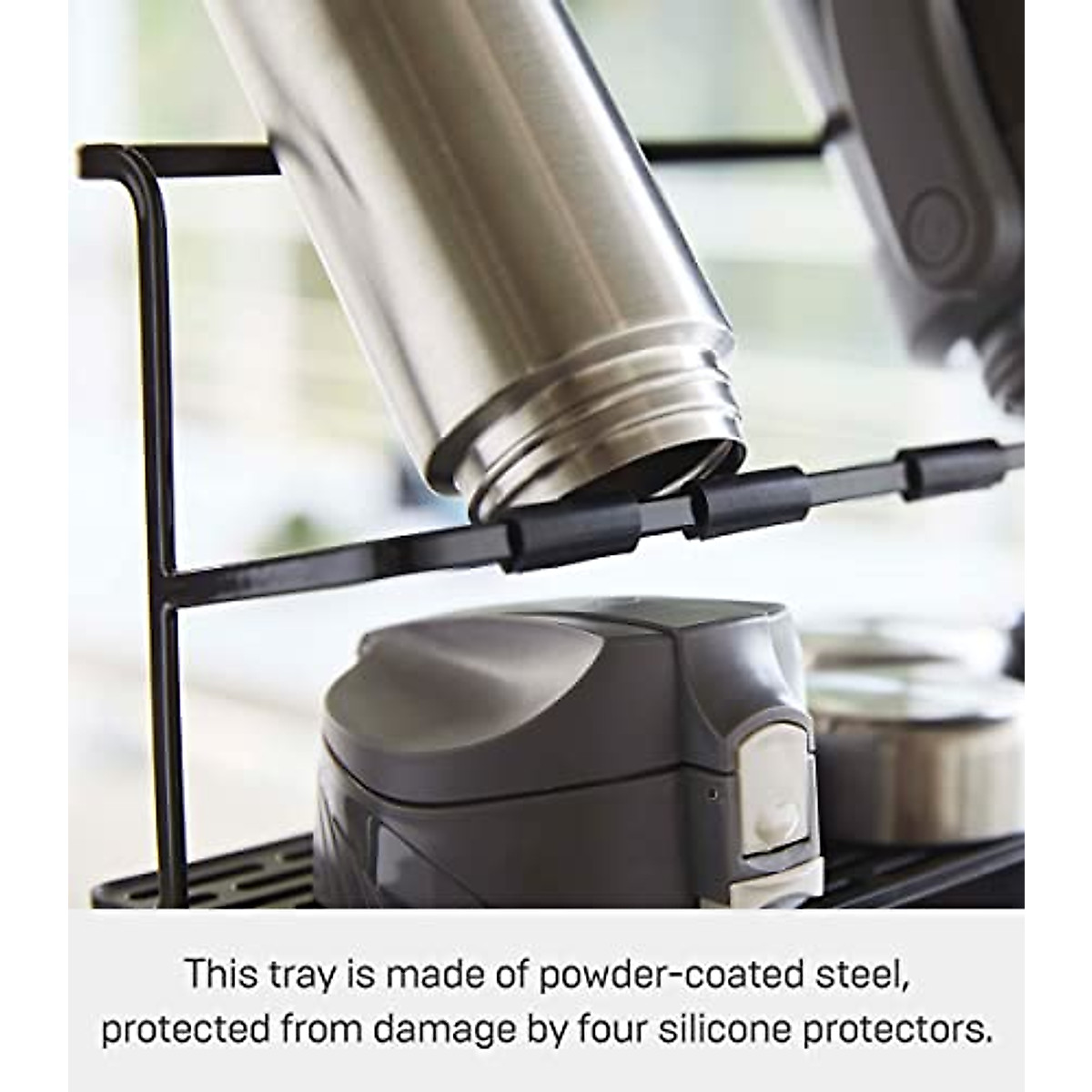 Yamazaki Home Tower Countertop Two Tier Bottle Drying Rack, Wide Jug Storage Stand with Drainage Tray for Kitchen Counter for Glass Metal Or Plastic Bottles - Steel