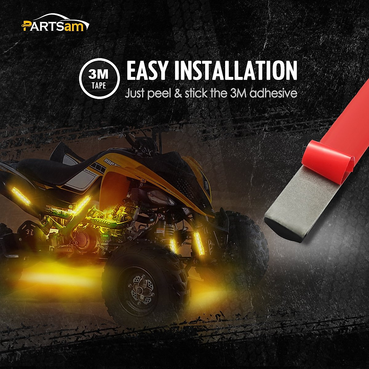 Partsam 4'' Amber Flexible Motorcycle LED Turn Signal Tail Third Brake Lights Bar Strip, IP68 Waterproof Universal Motorcycle LED Tail Brake Running Light Bar for Motorcycle Trailer ATV, 2Pack